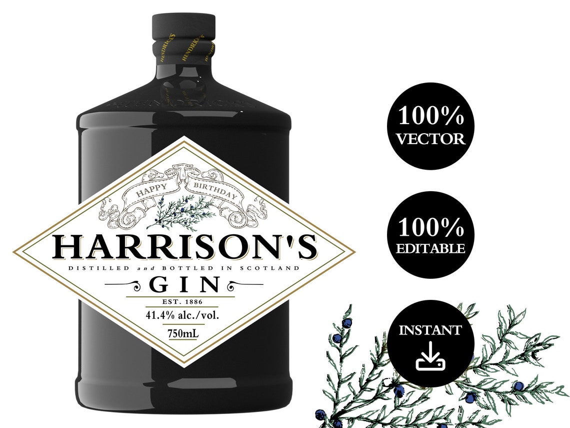 Customizable Gin Label Template: Realistic Vector Design (instant ...