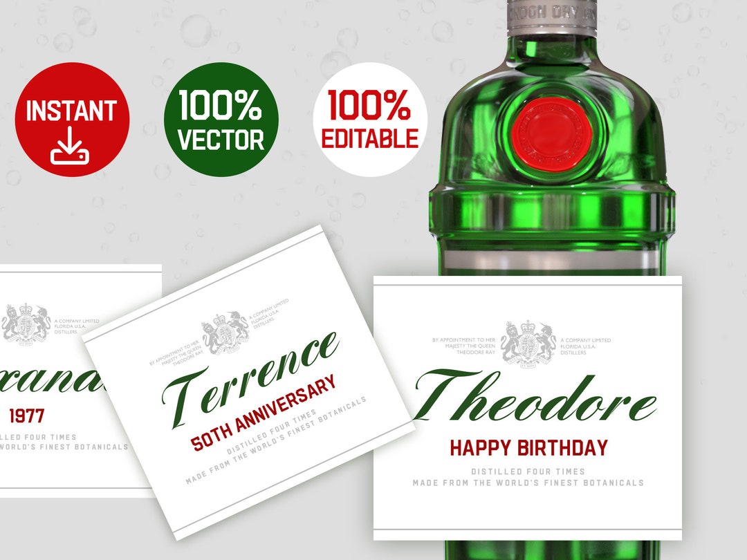 Tanqueray Gin Label Template: Customizable Replica (instant Download ...