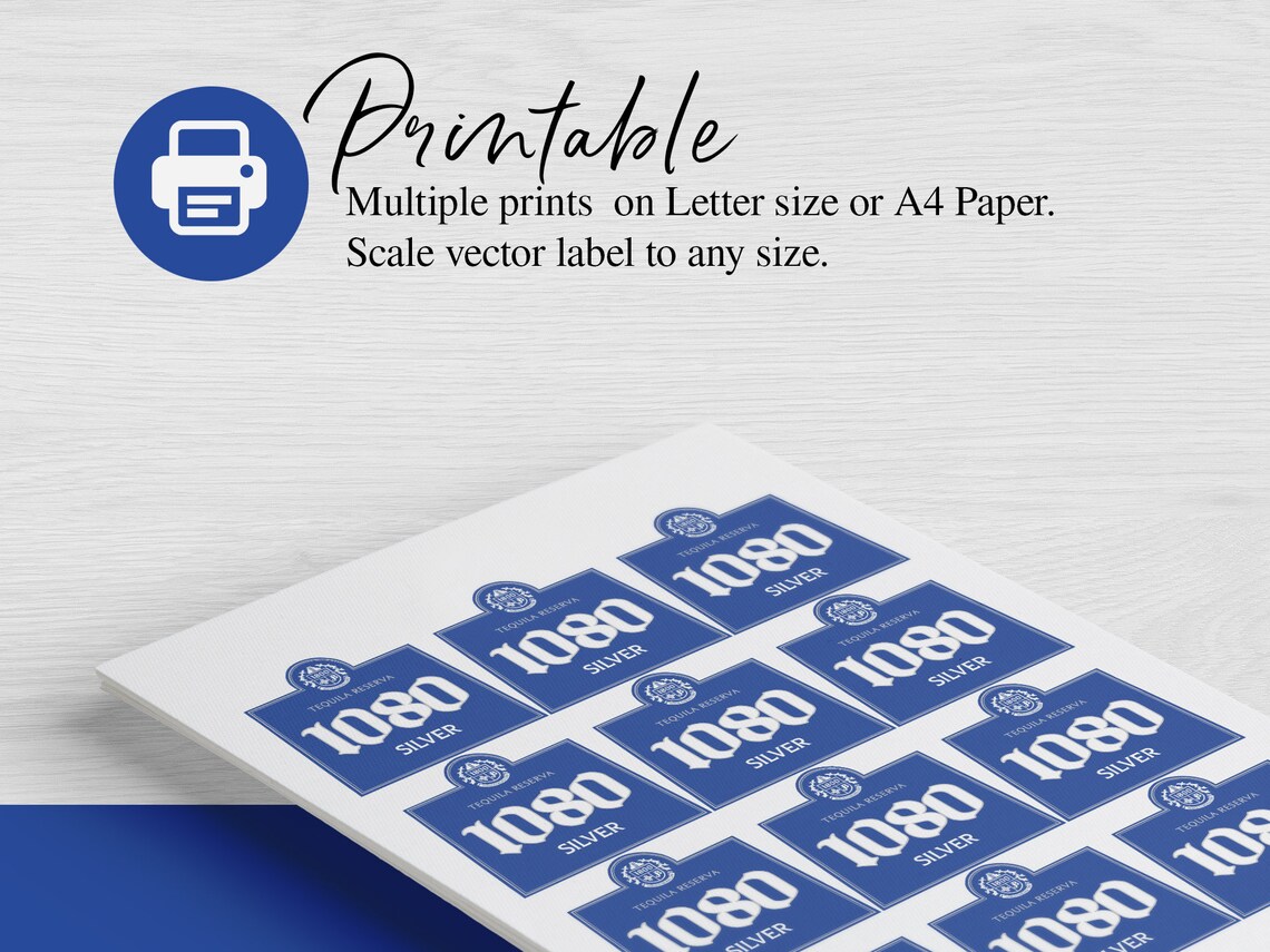 Customizable 1800 Silver Tequila Label: Printable Bottle Label (digital ...