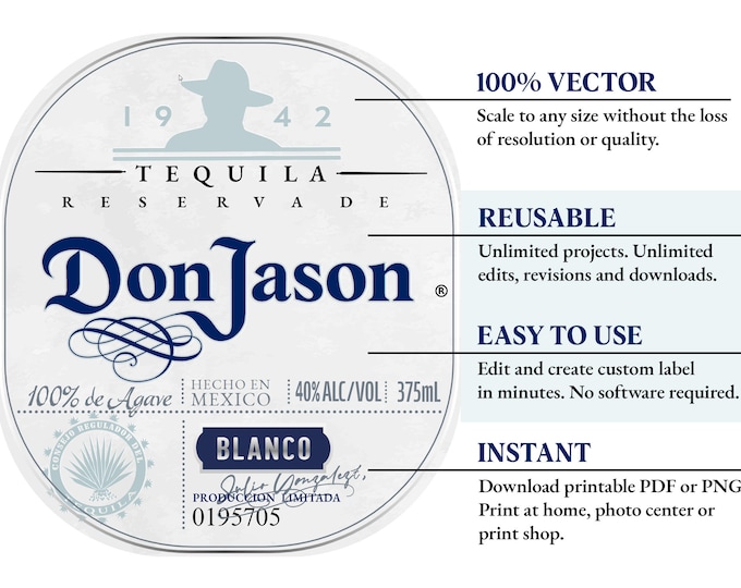 PRINTABLE 375ML Don Julio Anejo Label, Custom Don Julio Label, Tequila ...