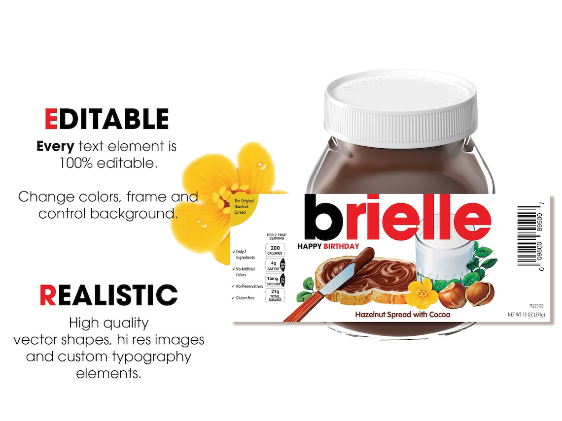 Nutella Label Template. Easy to Customize and Print Hazelnut - Etsy