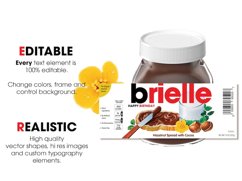 Nutella Label Template. Easy to Customize and Print Hazelnut Spread ...