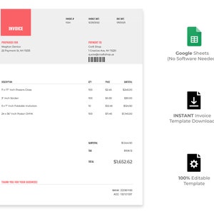 Google Sheets Invoice Template. Clean Invoice Design, Business Invoice ...