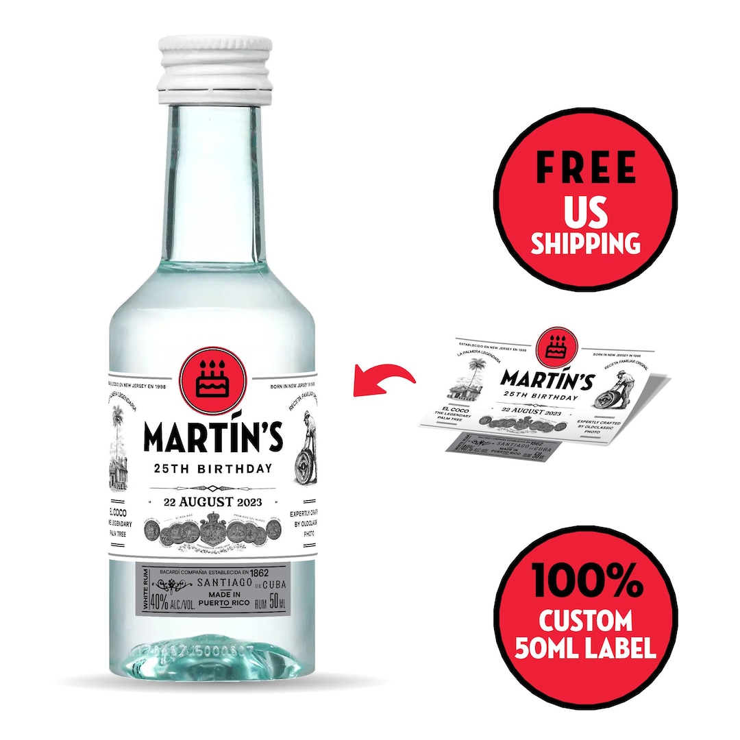 Personalized Bacardi Rum Label: Mini 50ml Bottle, Custom Party Favor - Etsy