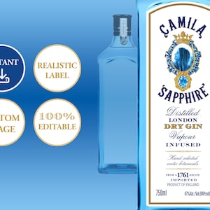Bombay Sapphire Label: Customizable Gin Bottle Template (digital ...