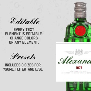 Tanqueray Label. Easy to Customize Printable Label. Instant Download ...