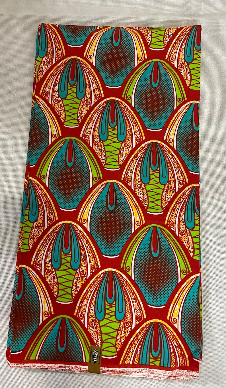 GTP African Wax Print Fabric: Ruby, Teal, Lime, Red - 100% Cotton (per ...
