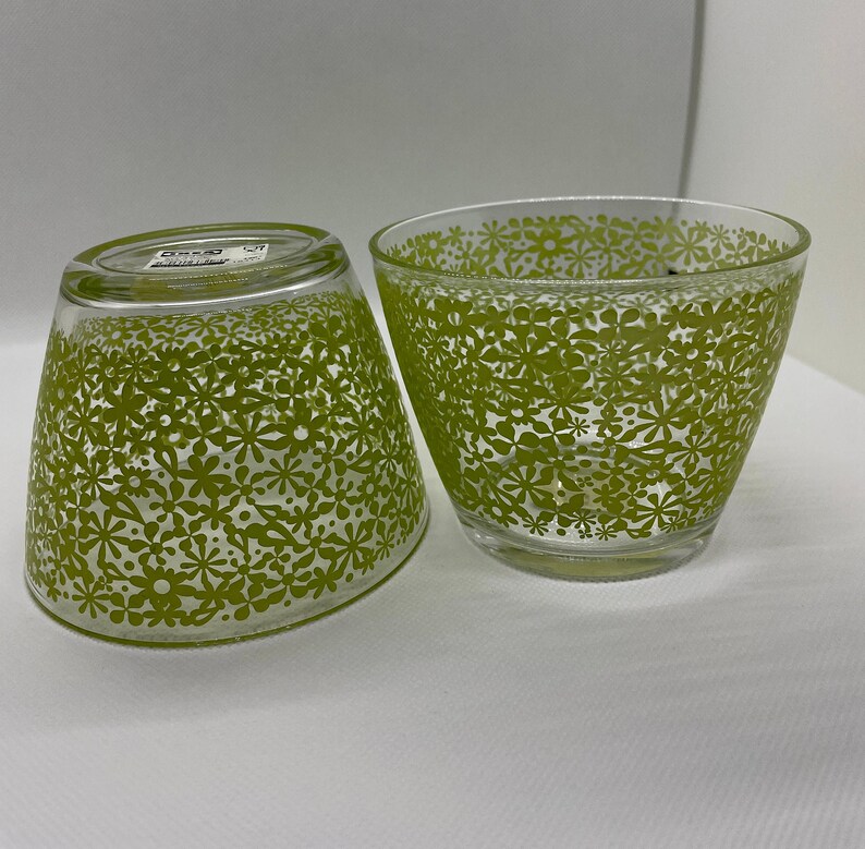 IKEA Retired Green Floral Pattern Glass Bowls Made in France Set of 2 ...