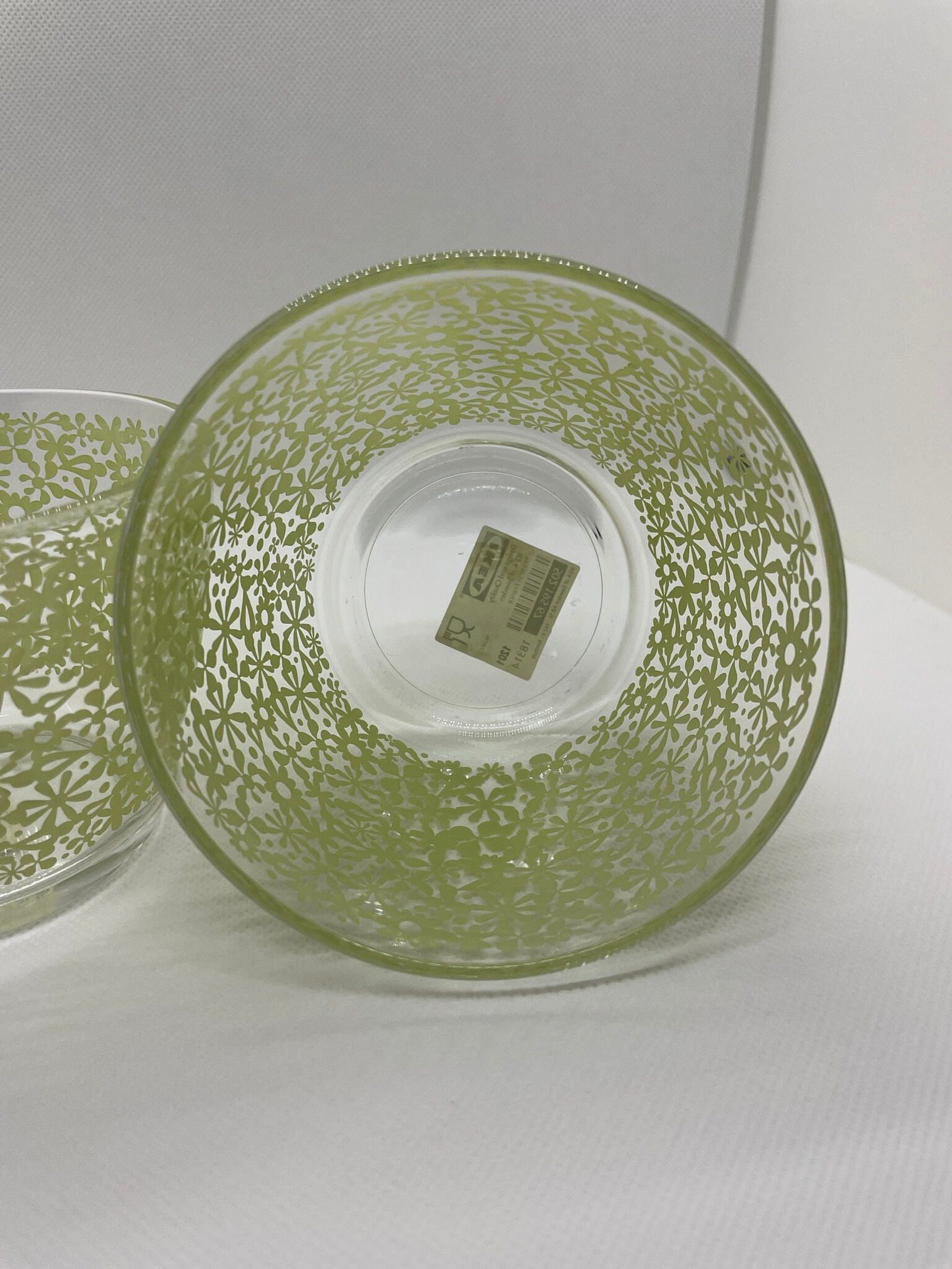 IKEA Retired Green Floral Pattern Glass Bowls Made in France Set of 2 ...