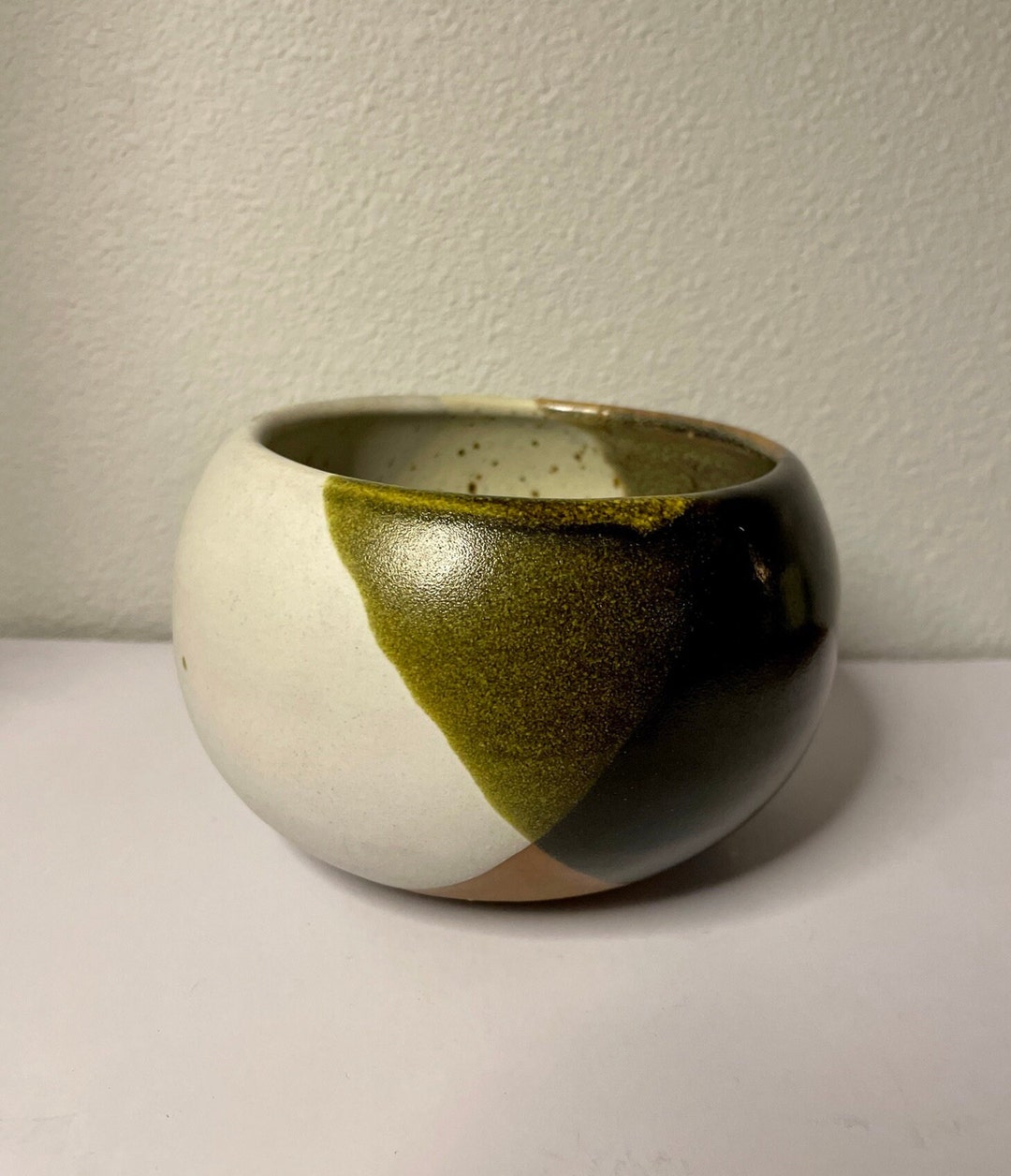 MCM Robert Maxwell Style Drip Glaze Stoneware Pottery Bowl Marked USA ...
