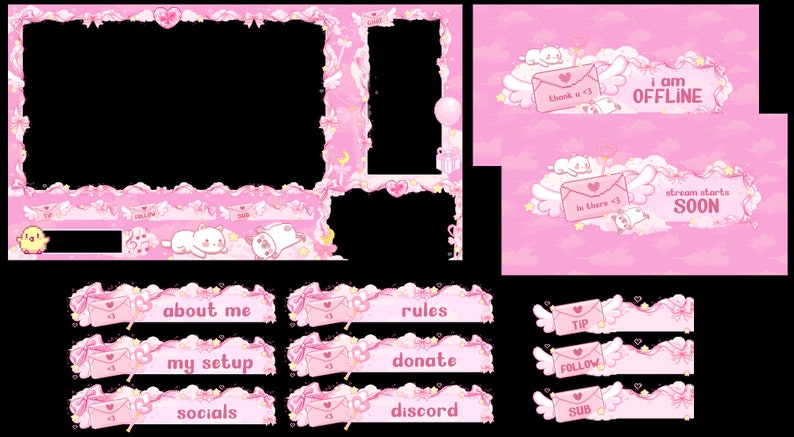 Pretty Pink Pixel Complete Stream Overlay Package for Twitch | Kawaii ...