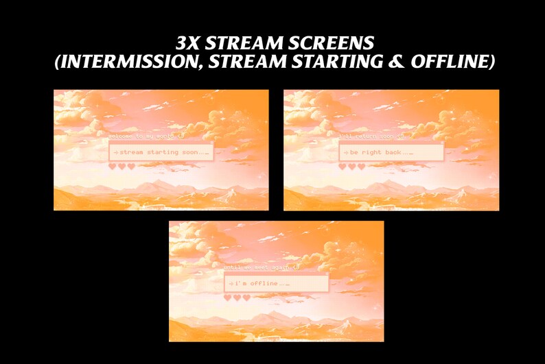 Sunset Complete Stream Overlay Package for Twitch | Kawaii Orange Star ...