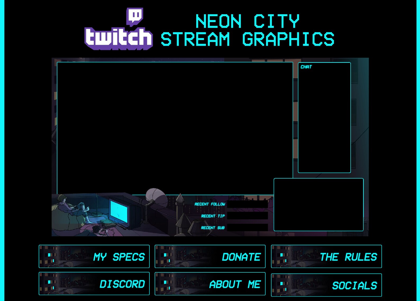 Neon City Just Chatting Stream Package for Twitch | Lo-fi Gaming Blue ...