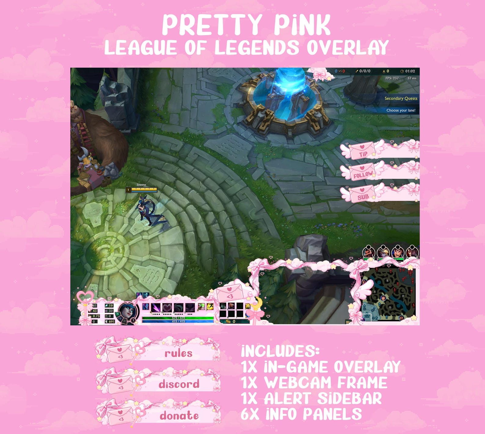 Pink Pixel League of Legends Twitch Overlay: Kawaii Stream Overlay (PNG ...