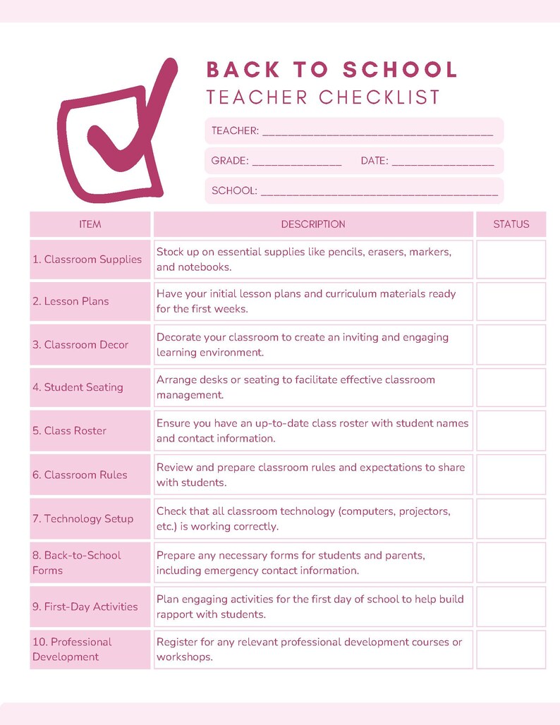 Back to School - Teacher Checklist - Etsy