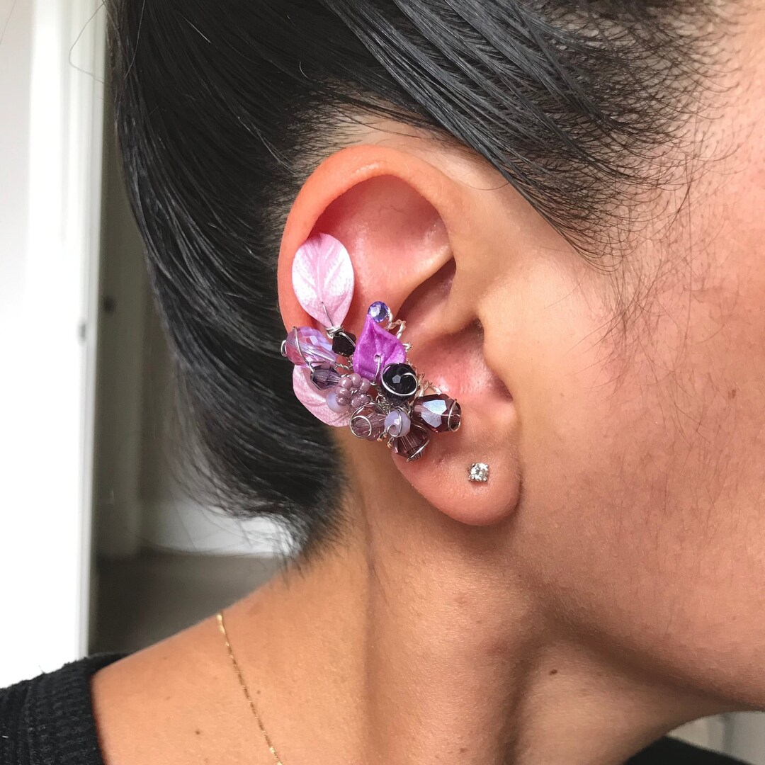 Ear Cuff Floral Earrings Fairy Purple Cartilage Ear Wrap No Piercing ...