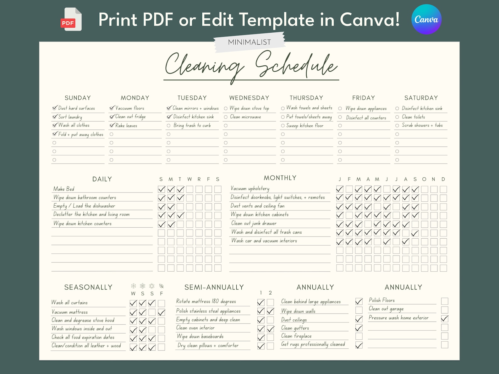 Adult Chore Chart | Cleaning Schedule Printable | House Cleaning Chart ...