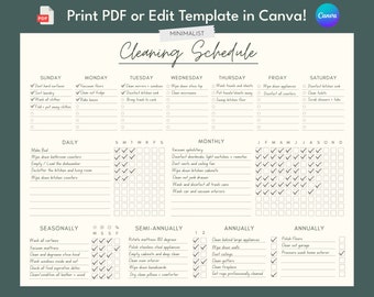 Adult Chore Chart | Cleaning Schedule Printable | House Cleaning Chart ...