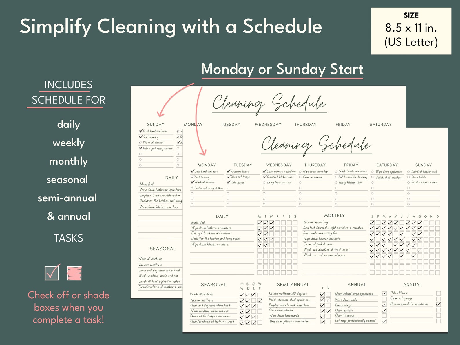 Adult Chore Chart | Cleaning Schedule Printable | House Cleaning Chart ...