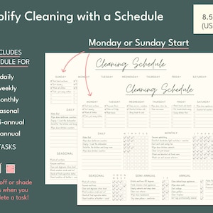 Adult Chore Chart | Cleaning Schedule Printable | House Cleaning Chart ...