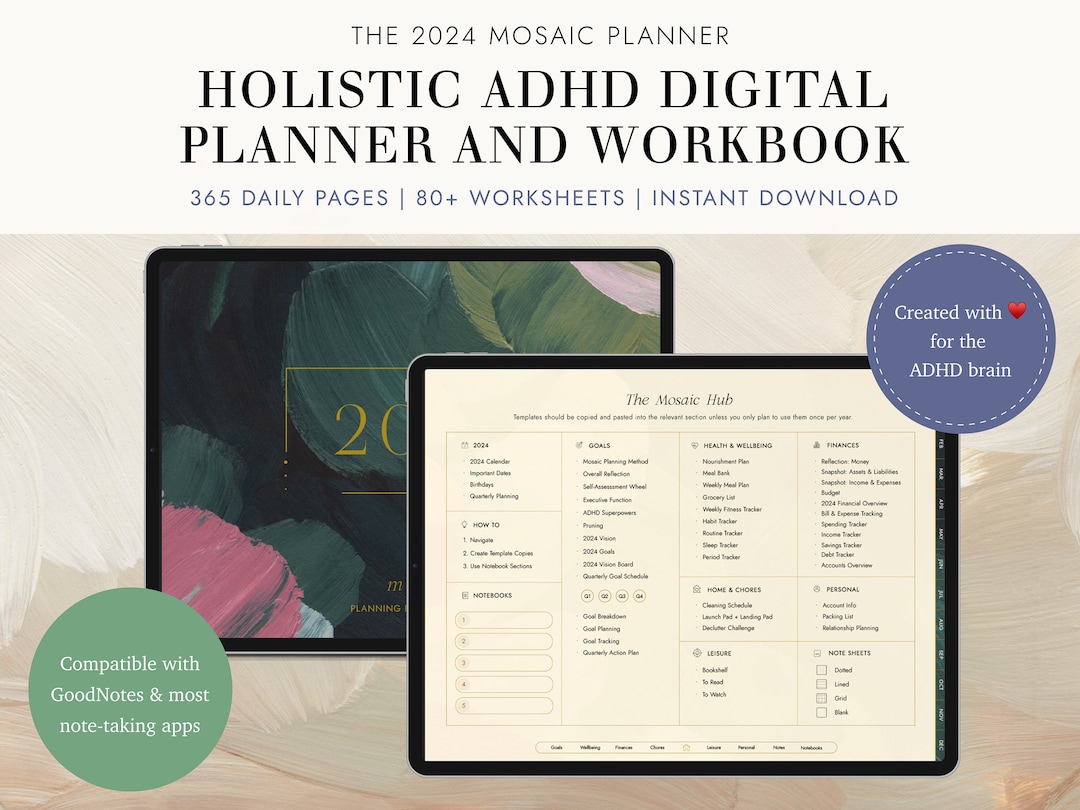 ADHD Digital Planner ADHD Workbook for Adult 2024 Digital Planner ADHD ...