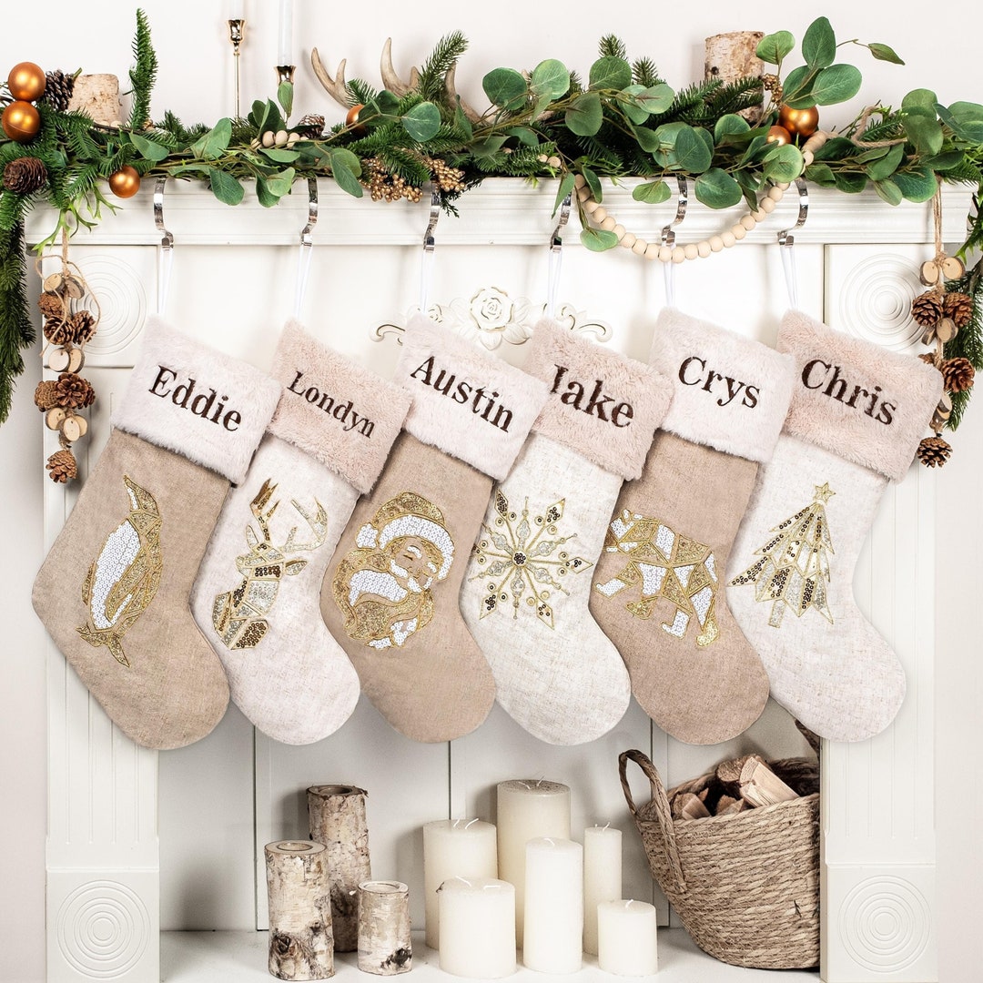 Personalized Christmas Stockings Minimalist Sequin Stocking Family ...