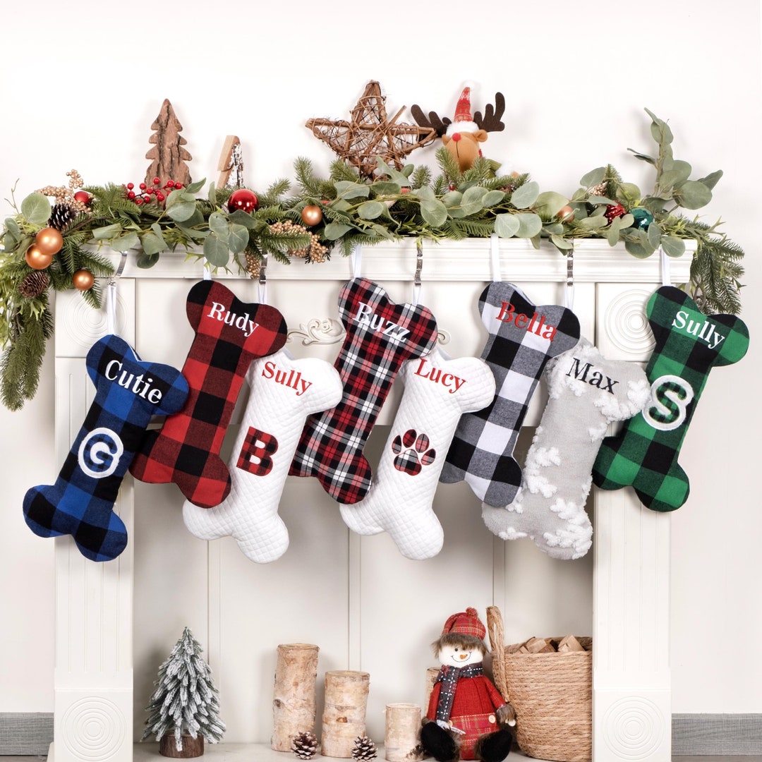 Personalized Dog Christmas Stockings Plaid Dog Holiday Stockings for ...