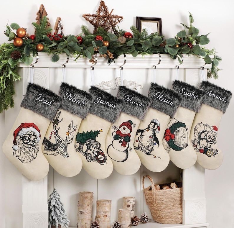 Personalized Christmas Stockings Vintage Embroidered Christmas Stocking ...
