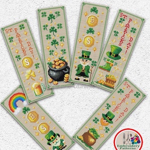 St Patricks Day Bookmarks Cross Stitch Pattern Patrick Pot of Gold ...