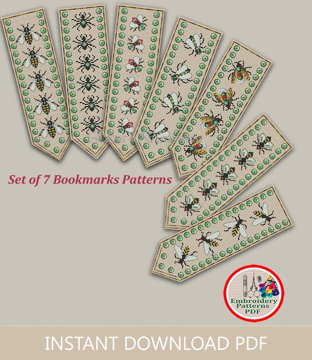 Insect Bookmarks Cross Stitch Pattern Wasp Fly Spider Bee Bookmark ...