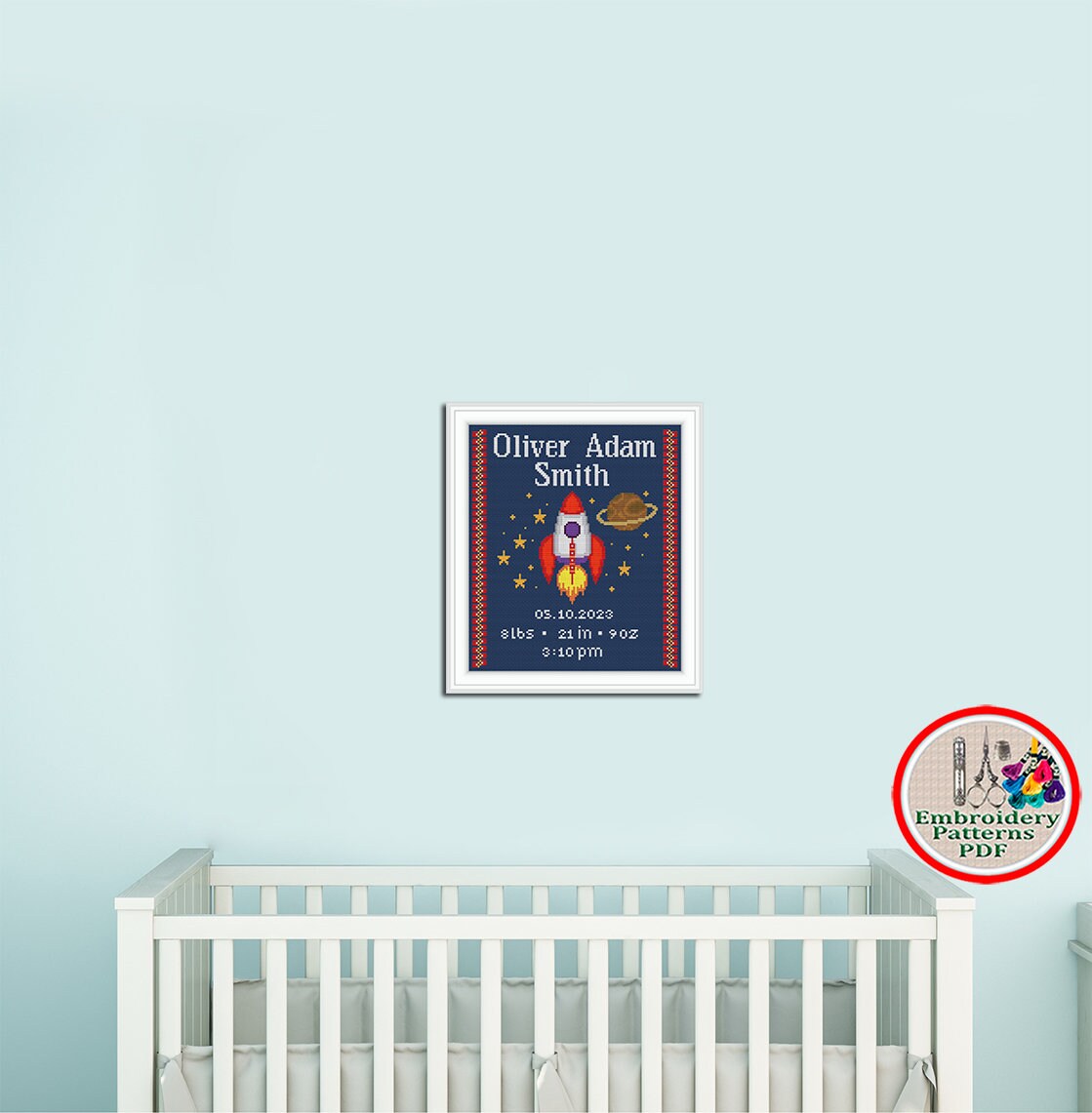 Custom Space Birth Stat for Baby Boy Cross Stitch Pattern Birth ...
