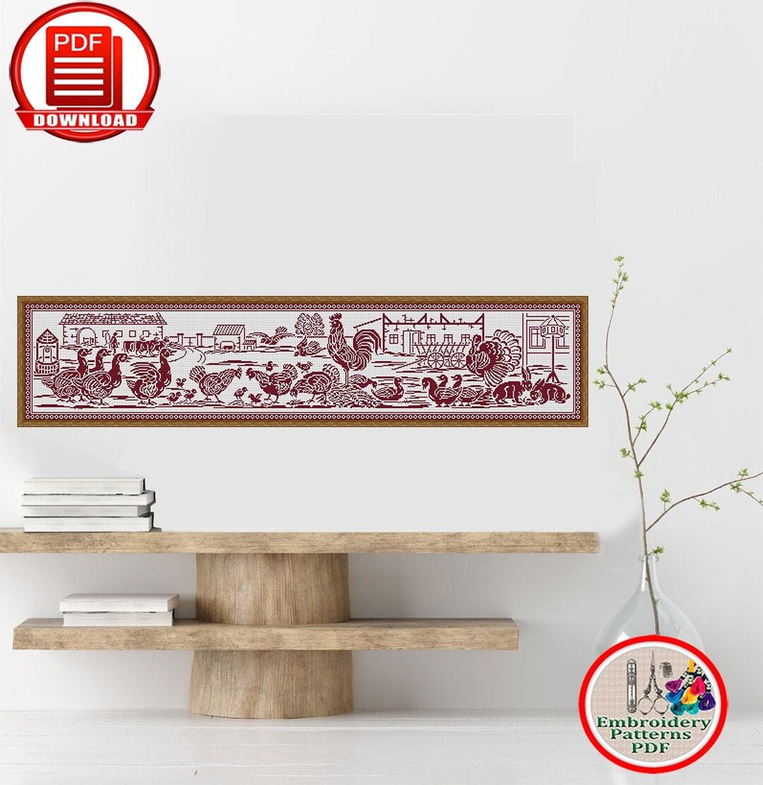 Village Farm Cross Stitch Pattern Farmhouse Xstitch Chart Country Farm ...