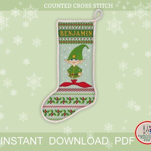 Funny Elf Stocking Cross Stitch Pattern Custom Christmas Stocking ...
