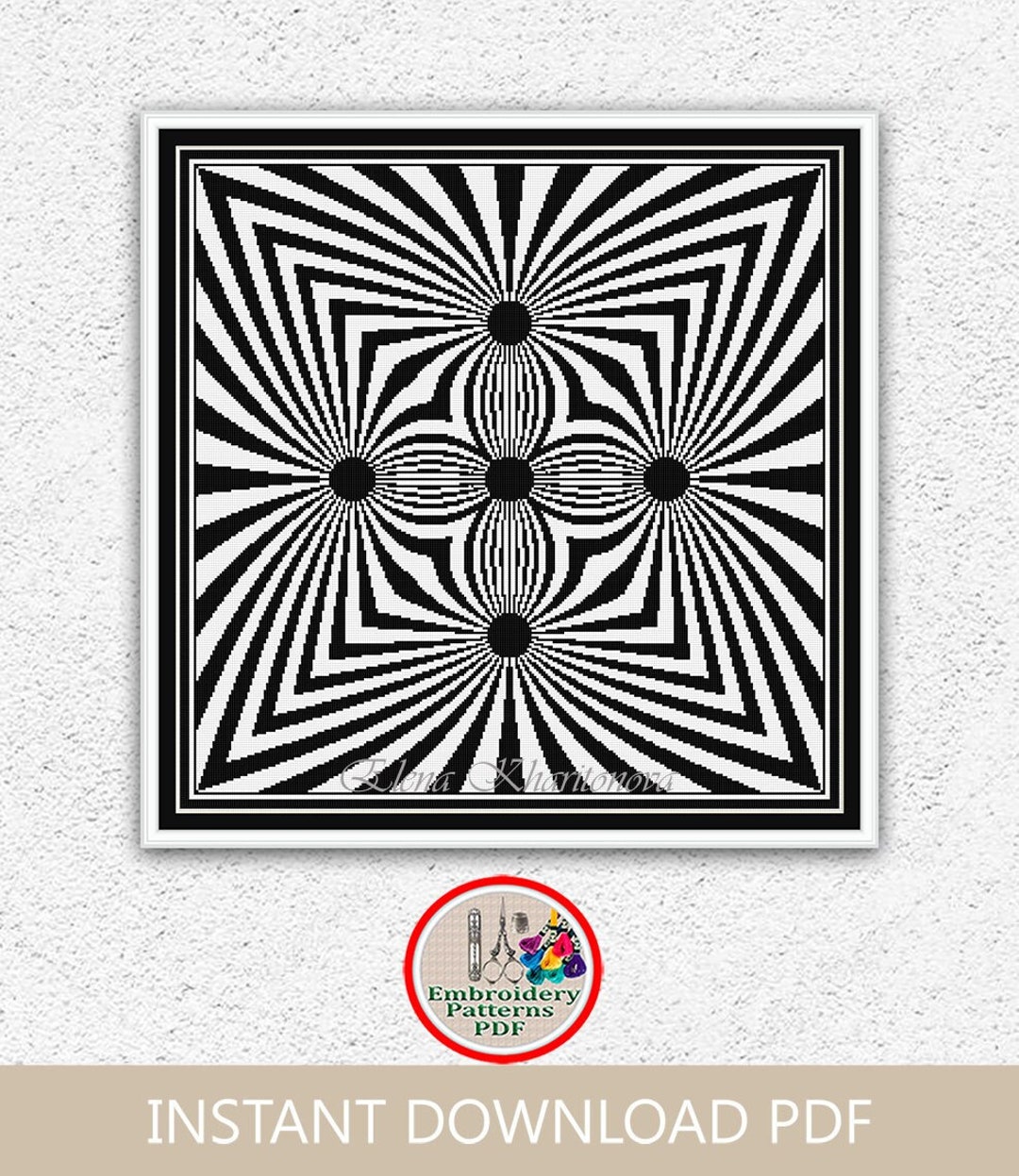 Black and White Dot Illusion Cross Stitch Pattern Geometric Cross ...