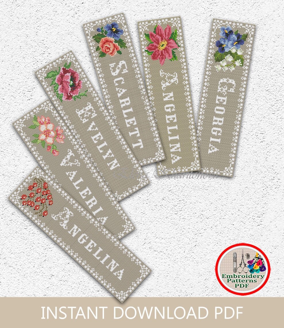 Personalized Bookmarks Cross Stitch Pattern Floral Bookmark Samplers ...