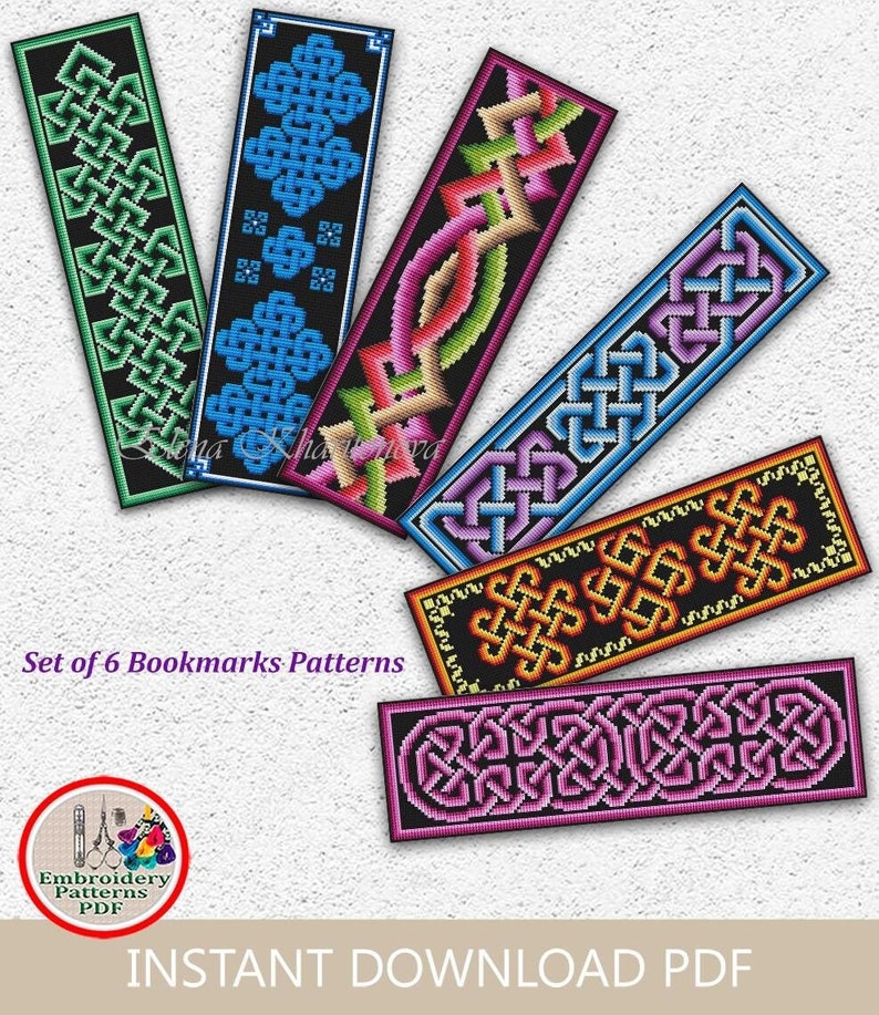 Celtic Knot Bookmarks Cross Stitch Pattern Set of 6 Bookmark Samplers ...