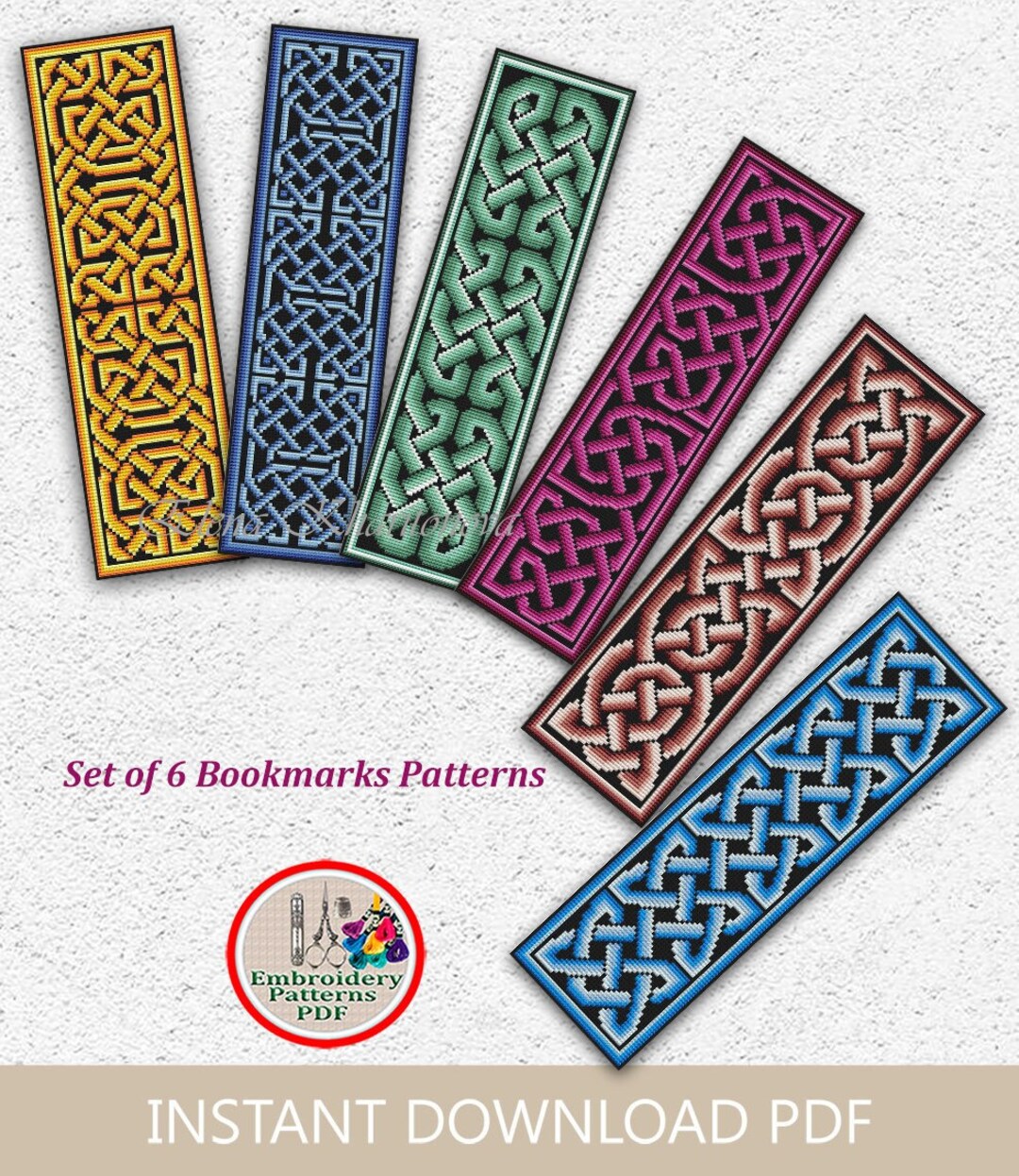 Set of 6 Celtic Bookmark Cross Stitch Patterns Celtic Knot Bookmark ...