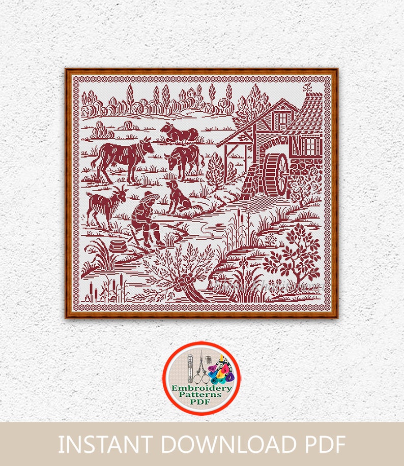 Farmhouse Animals Cross Stitch Pattern Monochrome Sampler - Etsy