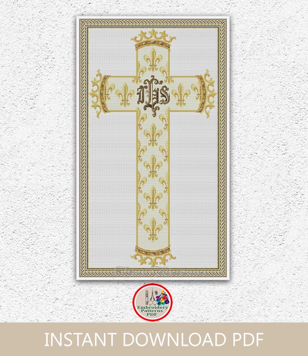 Christian Cross Counted Cross Stitch Pattern Religious Antique Sampler ...