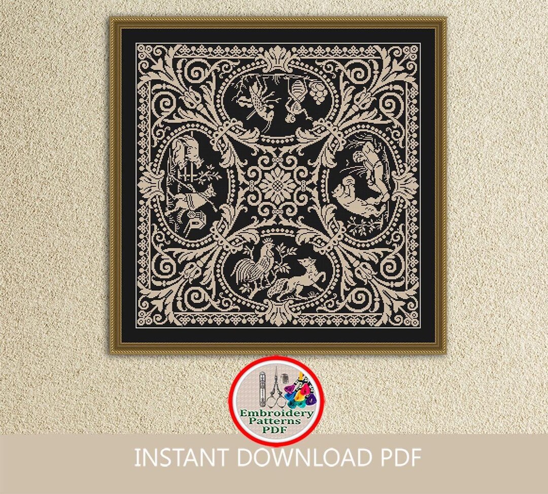 Aesop Fable Monochrome Sampler Cross Stitch Pattern Ancient Counted ...