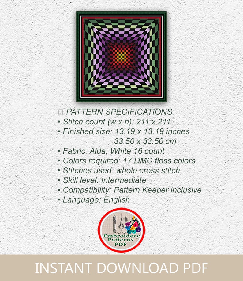 Square Optical Illusion Counted Cross Stitch Pattern Geometric Cross ...