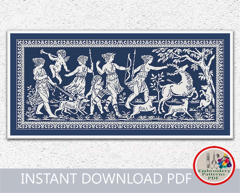 Ancient Women Hunting Counted Cross Stitch Pattern Monochrome - Etsy