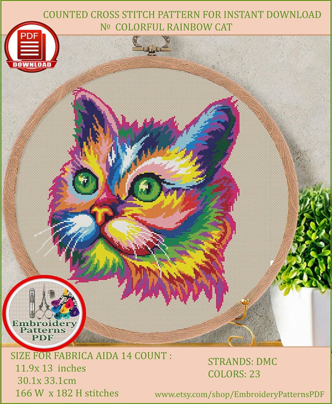 Colorful Cat Counted Cross Stitch Pattern Rainbow Cat - Etsy
