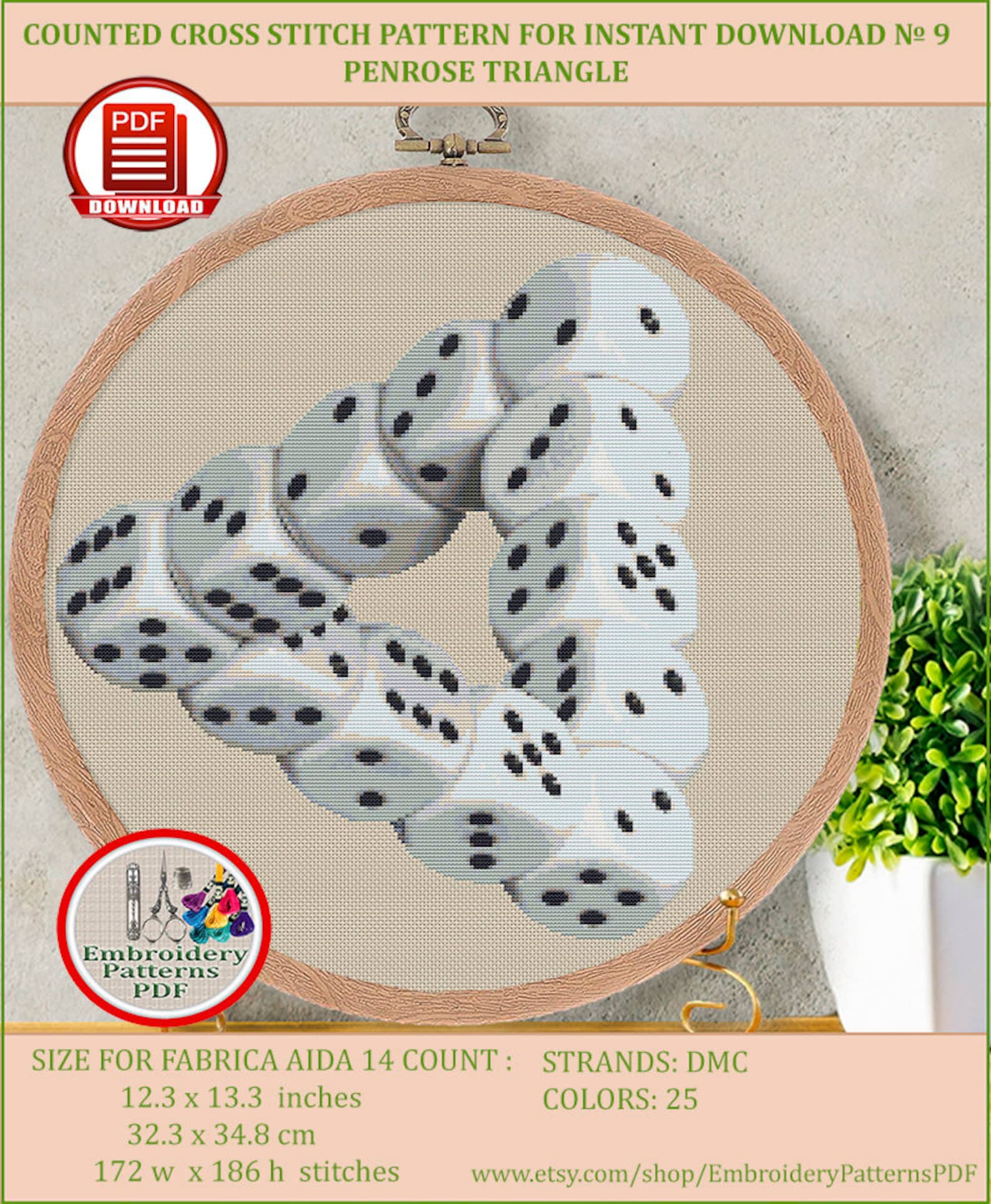 Impossible Dice Triangle Illusion Counted Cross Stitch Pattern ...