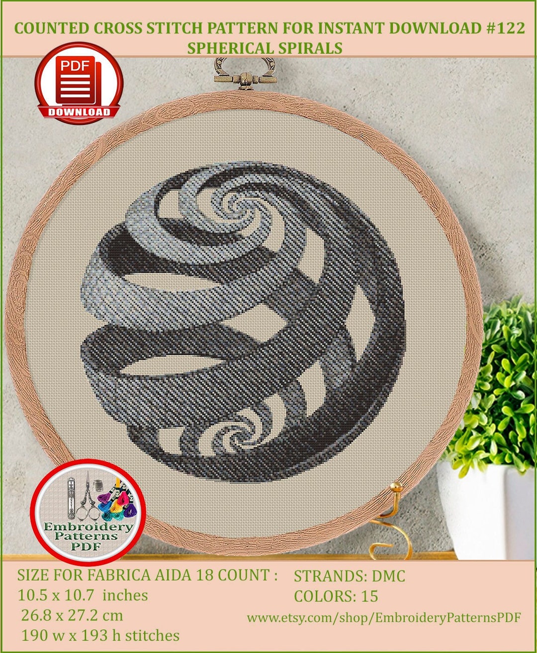 Sphere Spirals Counted Cross Stitch Pattern Geometric Cross Stitch ...