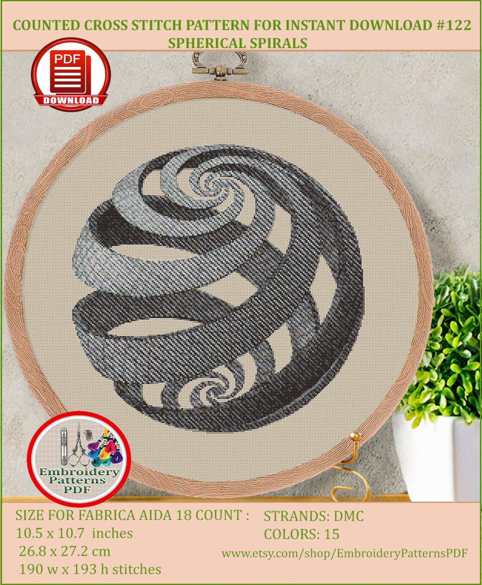 Sphere Spirals Counted Cross Stitch Pattern Geometric Cross Stitch ...