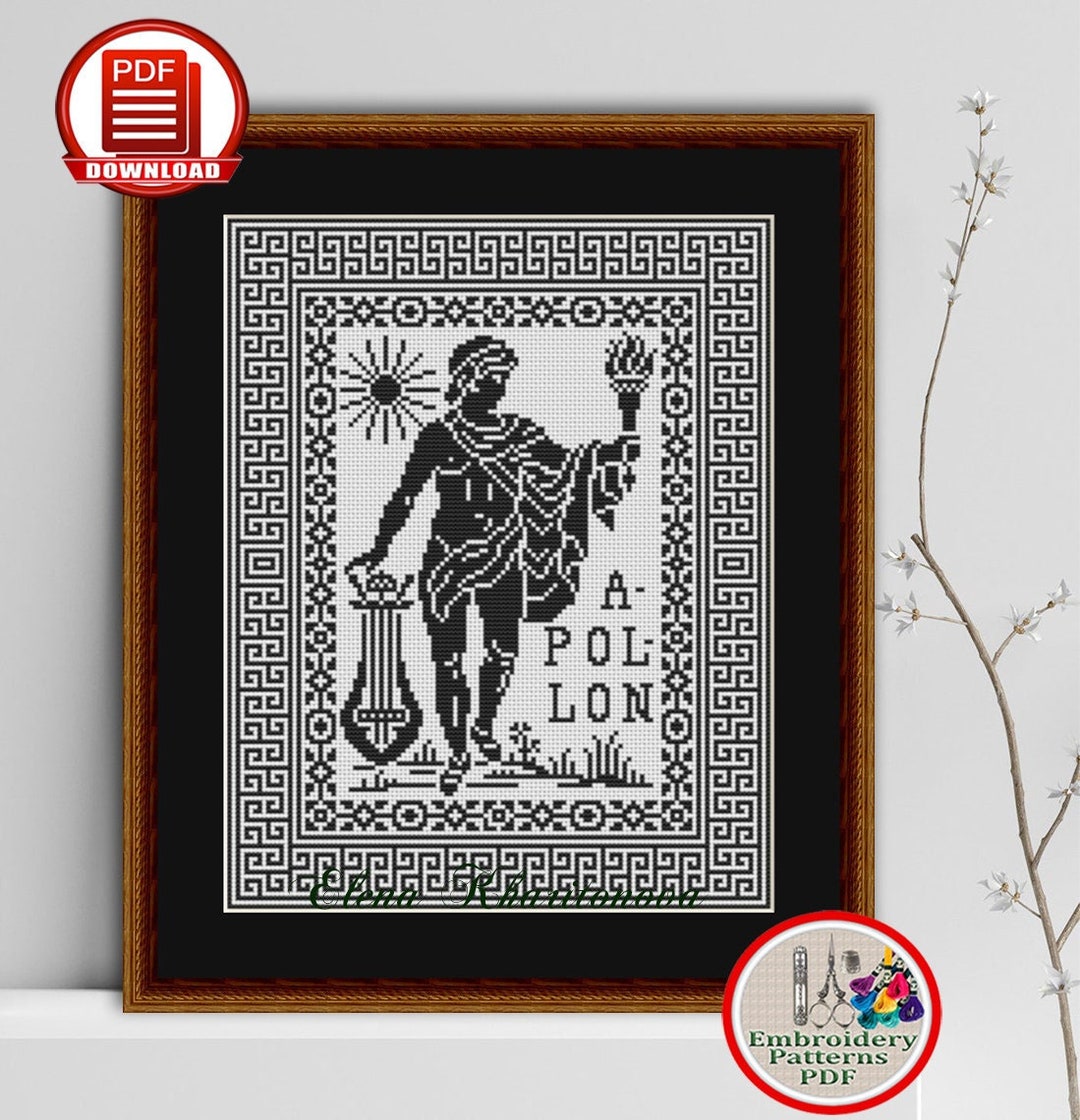 Antique Monochrome Sampler Cross Stitch Pattern Apollo God of Sun ...
