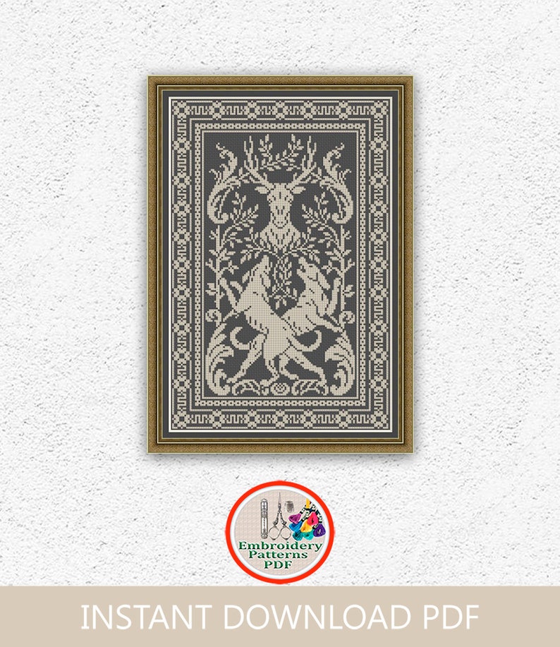 Hunting Monochrome Sampler Cross Stitch Pattern Deer and Hound - Etsy