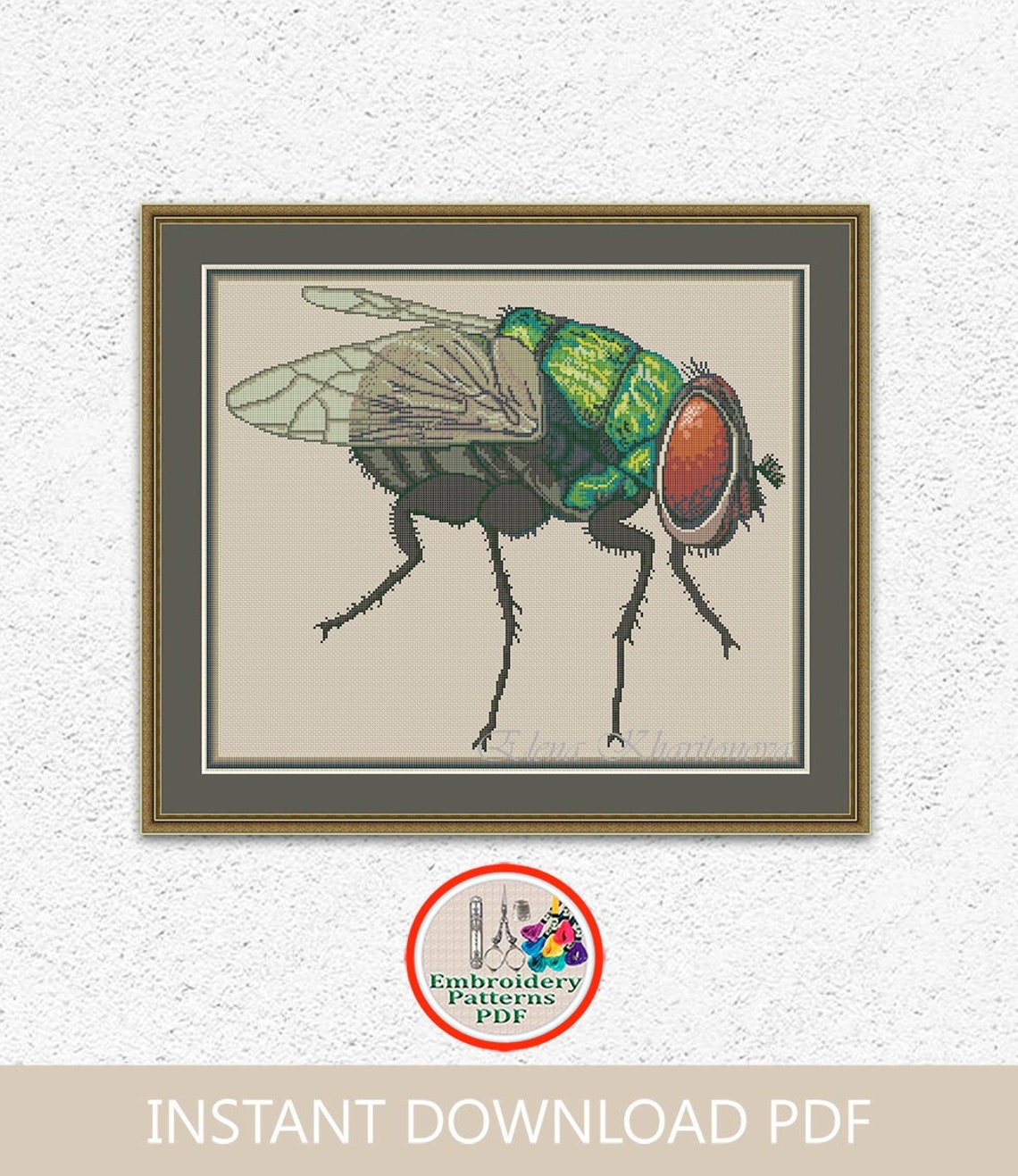 Fly Counted Cross Stitch Pattern Insect Cross Stitch Embroidery Design ...