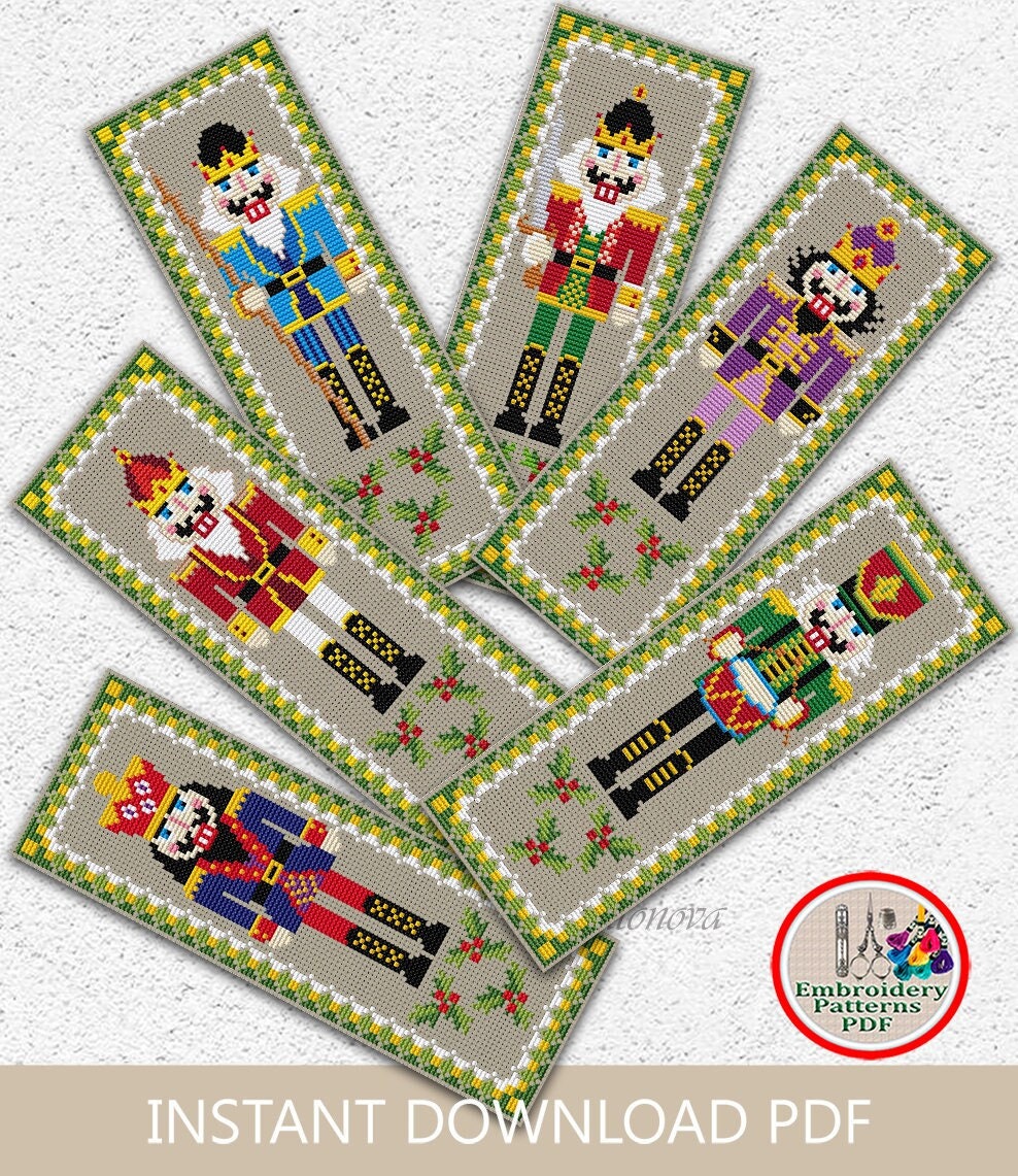 Nutcracker Bookmarks Cross Stitch Pattern Set of 6 Christmas Bookmark ...